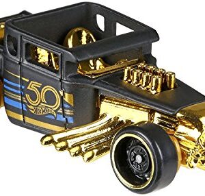 New 1:64 Hot Wheels 50th Anniversary Black & Gold Collection - Bone Shaker, Twin Mill, Rodger Dodger, Dodge Dart, Impala & Ford Ranchero Set of 6pcs Diecast Model Car By HotWheels