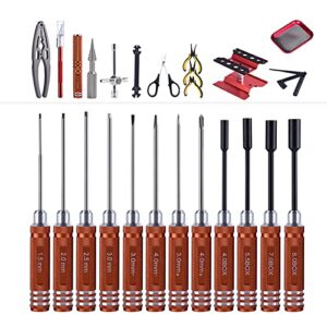 rc car tool kit 25pcs hex nut drivers phillips screwdriver stand pliers, wrench, reamer, repair tools for rc car dji drone traxxas boat quadcopter drone helicopter airplane (red)