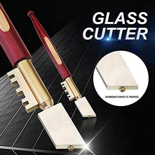 SENRISE Glass Cutting Tool, Diamond Glass Cutter Heavy Duty Diamond Tip Glass Cutter for Cutting Glass Up to 8MM Thickness - Brass Snapper - Hardwood Handle