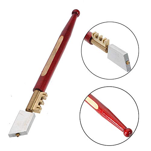 SENRISE Glass Cutting Tool, Diamond Glass Cutter Heavy Duty Diamond Tip Glass Cutter for Cutting Glass Up to 8MM Thickness - Brass Snapper - Hardwood Handle