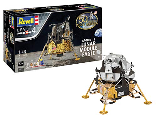 Revell RV03701 Moon Landing 1:48 - Apollo 11 Lunar Module & Eagle Plastic Model kit, Silver/White