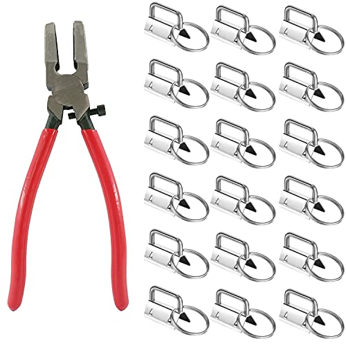 41 Sets Key Fob Hardware and Glass Running Pliers Tool, for Key Fob Hardware Install, Silver