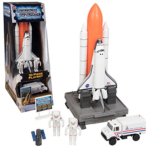 Space Shuttle And Toy Rocket Ship Set - 10 Piece Complex 39 Launch Site with Astronauts, Rockets, Space Shuttle, and Ground Vehicle - Measures 15"