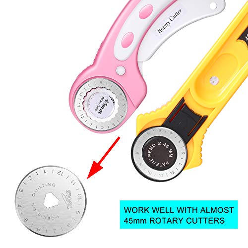 12 Pieces Rotary Cutter Blades Replacement Rotary Blades Round Trimmer Refill Blades in 45 mm Compatible with Fiskars Olfa Rotary Cutter for Quilting Cutting Sewing Crafts, 8 Types