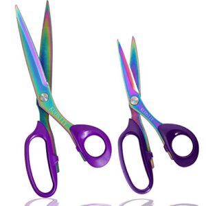 KUONIIY Fabric Scissors,Multi-Purpose Heavy Duty Colorful Titanium Plated Stainless Steel Sewing Scissors,Sewing Fabric Leather Dressmaking Shears Professional Scissors，2 Pack（8Inch+10Inch）