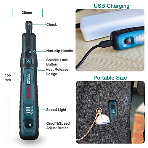 USB Cordless Electric Engraving Pen Kit, Mini 3-Speed Rotary Etching Machine Engraving Jewelry Leather Wood Glass,42pcs Engraver Tools for Metal with 30 Bits&Stencil