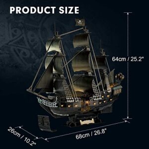 3D Puzzle for Adults Moveable LED Pirate Ship with Detailed Interior Decoration, Large Queen Anne's Revenge Desk Puzzles, Difficult 3D Puzzles with Lights Gifts for Men Women