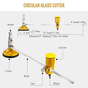 B BLOOMOAK Heavy Duty Circular Glass Cutter with Round Knob Handle and Suction Cup Adjustable Diamond Glass Cutter Tool Set 24" with Extra Blade (60cm)