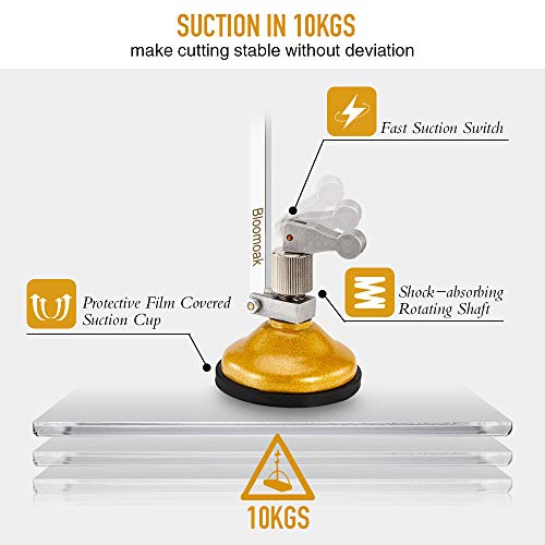 B BLOOMOAK Heavy Duty Circular Glass Cutter with Round Knob Handle and Suction Cup Adjustable Diamond Glass Cutter Tool Set 24" with Extra Blade (60cm)