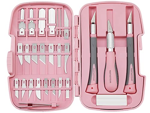 FantastiCAR Craft Knife Precision Cutter Hobby Knife Blades Set (30pcs) for Art Work, Scrapbooking, Stencil, Architecture Modeling, Wood Leather Working (Pink)