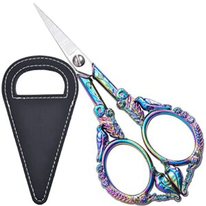 hitopty vintage embroidery scissors, 4.6in small sharp tip sewing scissor w/ black case, rainbow craft shears detail yarn thread snips for cross stitch needlework diy art handicrafts tool