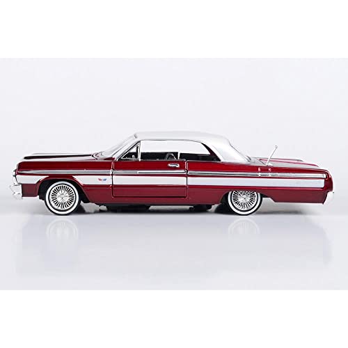 1964 Chevy Impala Lowrider Hard Top Candy Red Metallic with White Top Get Low Series 1/24 Diecast Model Car by Motormax 79021