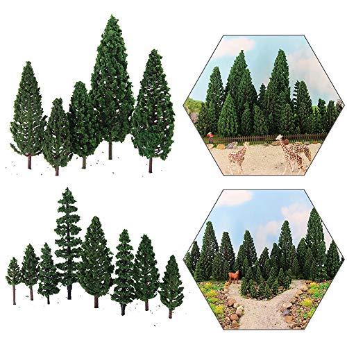 52pcs Model Pine Trees Green Pines Plastic for Forest HO Scale Model Railway Layout Miniature Scenery S0901