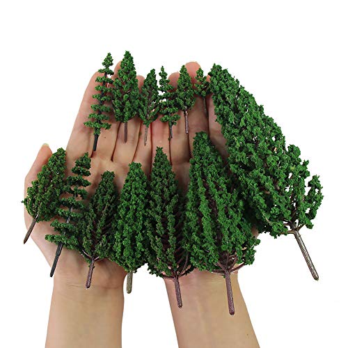 52pcs Model Pine Trees Green Pines Plastic for Forest HO Scale Model Railway Layout Miniature Scenery S0901