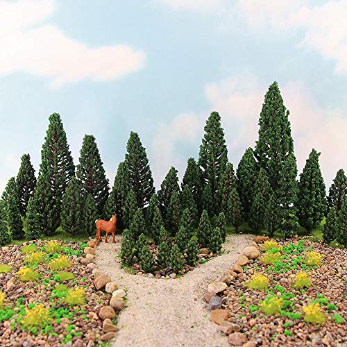 52pcs Model Pine Trees Green Pines Plastic for Forest HO Scale Model Railway Layout Miniature Scenery S0901