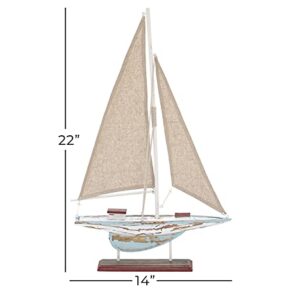 Deco 79 Coastal Wood Sail Boat Sculpture, 14" x 2" x 22", Brown