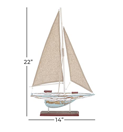 Deco 79 Coastal Wood Sail Boat Sculpture, 14" x 2" x 22", Brown