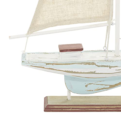 Deco 79 Coastal Wood Sail Boat Sculpture, 14" x 2" x 22", Brown