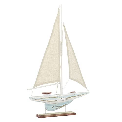 Deco 79 Coastal Wood Sail Boat Sculpture, 14" x 2" x 22", Brown