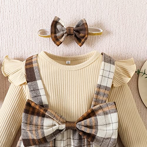 ROSEBEAR Baby Girl Clothes Long Sleeve Jumpsuit Romper Cute Newborn Fall Winter One Piece Outfit infant Girl Ruffle Onesie 6-9 months