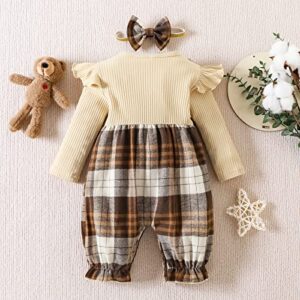 ROSEBEAR Baby Girl Clothes Long Sleeve Jumpsuit Romper Cute Newborn Fall Winter One Piece Outfit infant Girl Ruffle Onesie 6-9 months