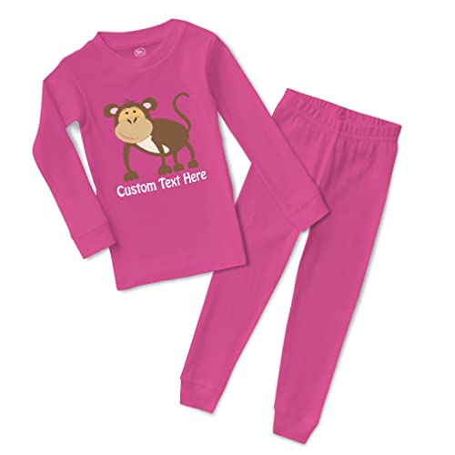 Custom Boy & Girl Cotton Toddler Pajamas Monkey Zoo Funny Baby Sleepwear Pajama Set Snug Fit Hot Pink Personalized Text Here 4T