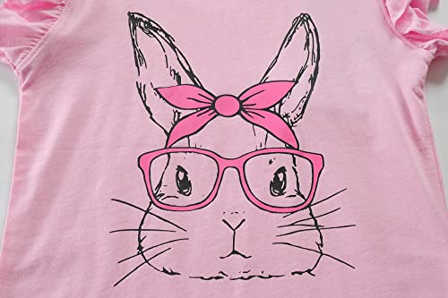 Baby Girls Ruffle Sleeve T-Shirt Toddler Easter Rabbit Ruffle Sleeve Short Top Pink 2-3T