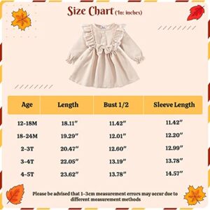 BOBORA Toddler Girl Fall Dress Kid Solid Corduroy Ruffle Long Sleeve Princess Dress Winter Outfit Little Girl Casual Clothes(Beige, 12-18M)