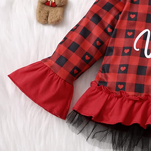 Toddler Kids Baby Girls Valentine's Day Clothes Set Heart Printed Tops Tshirt+Long Pants Leggings Outfits for Little Girl (Red-Plaid, 3-4T)