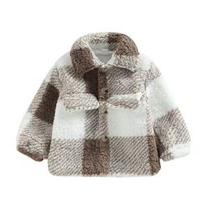 bulingna toddler baby girl boy plaid fleece coat lapel collar button down jacket infants fall winter warm outwear (as1, age, 6_months, 12_months, khaki, 6-12 months)