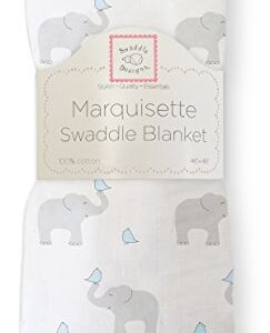 SwaddleDesigns Marquisette Receiving Swaddle Blanket for Baby Boys & Girls, Soft Premium Cotton Muslin, Best Shower Gift, Elephant and Pastel Blue Chickies, Parent Picks Award Winner