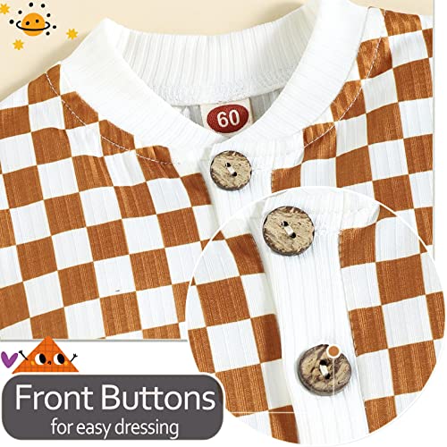 Aweyoo Baby Boy Winter Outfits 2 Piece Neutral Baby Clothes Long Sleeve Romper Checkerboard Bodysuit Top Pants Thanksgiving Baby Outfit