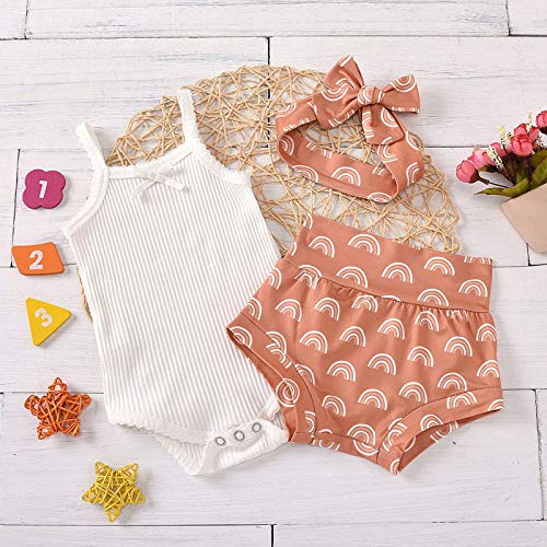 +Headbands Tops+Rainbow Romper Pants Sets Baby Short Girls Print Infant Girls Outfits&Set Baby Girl Outfits 3-6 Months