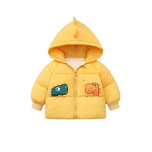 Baby Kids Hoodies Down Jacket, 12M-5Y Toddler Boys Girls Dinosaur Print Jacket Coat Fall Winter Keep Warm Hoodie Coat (2-3 Years, Yellow)