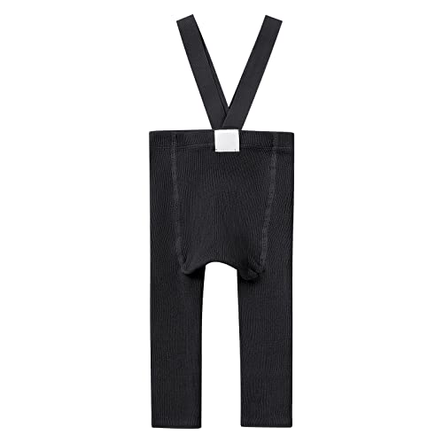 Newborn Baby Leggings Girls Boys Tights Pants with Suspenders Braces Infant Toddler Boho Clothes Fall Outfit Sweater Ribbed Knit High Waist Bottoms Autumn Winter Birthday Black 12-18 Months