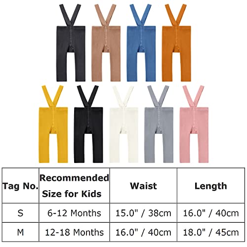 Newborn Baby Leggings Girls Boys Tights Pants with Suspenders Braces Infant Toddler Boho Clothes Fall Outfit Sweater Ribbed Knit High Waist Bottoms Autumn Winter Birthday Black 12-18 Months