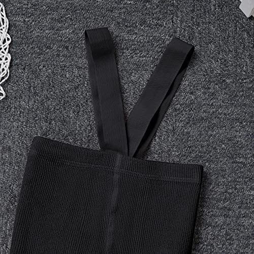 Newborn Baby Leggings Girls Boys Tights Pants with Suspenders Braces Infant Toddler Boho Clothes Fall Outfit Sweater Ribbed Knit High Waist Bottoms Autumn Winter Birthday Black 12-18 Months