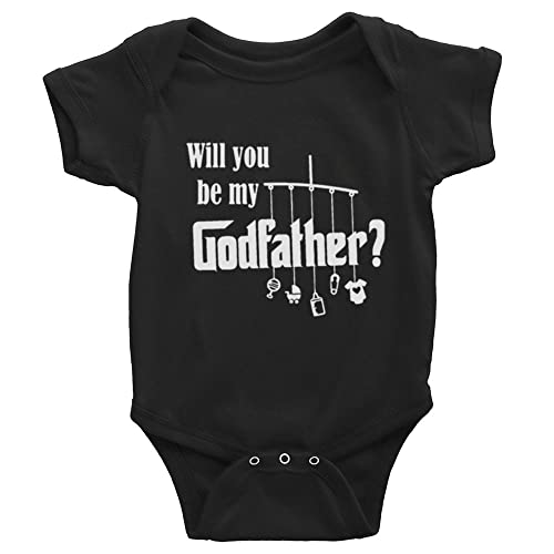 Yeavomeny Will You Be My Godfather Infant Cute Baby Bodysuit Infant Onesie Short Sleeve Playsuit D-Black