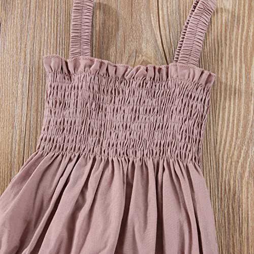 Infant Baby Girls Floral Cotton Strappy Halter Romper Bodysuit and Headband Ruffled Jumpsuit Sunsuit Baby Girl Summer Clothes (Solid Pink, 0-3M)