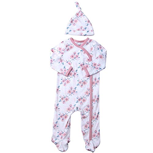 Newborn Footed Pajamas Girls Baby Sleepers Side Snap Onesie Footies with Hat Nb Floral Print