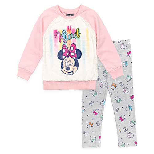 Disney Minnie Mouse Little Boys Fur French Terry Sweatshirt Leggings Outfit Set White/Pink/Gray 5