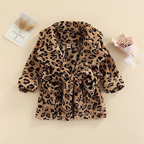 Toddler Baby Girl Fleece Bathrobe Gown Winter Autumn 0-5T Kids Girls Soft Towel Plus Robe Bathrobe (Leopard, 12-24 Months)