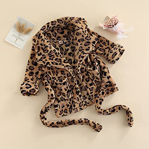 Toddler Baby Girl Fleece Bathrobe Gown Winter Autumn 0-5T Kids Girls Soft Towel Plus Robe Bathrobe (Leopard, 12-24 Months)