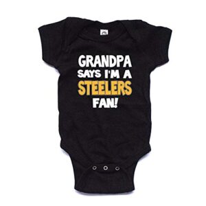 nanycrafts baby’s my grandpa says i’m a steelers fan bodysuit newborn black