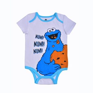 Sesame Street Elmo and Cookie Monster Boys Short Sleeve Bodysuit with Cap Set for Baby and Infant – Blue/White or Red/White