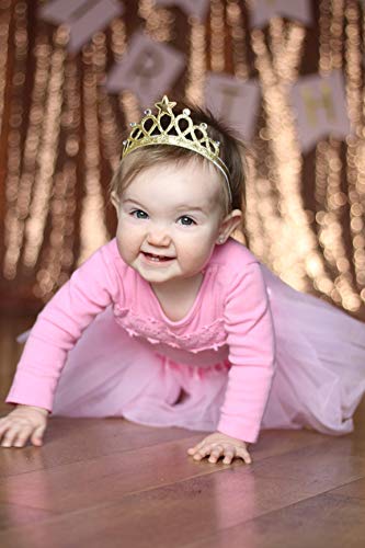 HONBAY 2PCS Baby Hair Accessories Baby Princess Crown Headband with Crystal and Star for 1 to 3 Years Old Baby, Gold and Silver