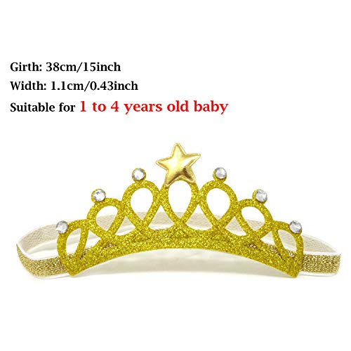 HONBAY 2PCS Baby Hair Accessories Baby Princess Crown Headband with Crystal and Star for 1 to 3 Years Old Baby, Gold and Silver