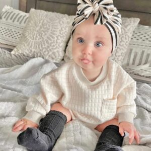 Baby Girl Boy Fall Clothes Quilted Sweatshirt Romper Solid Color Long Sleeve Onesie Shirt Cute Infant Winter Clothing (Cream,0-6 Months)