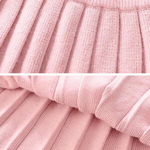 IDOPIP Toddler Kids Baby Girls Knit Sweater Dress Ruffle Long Sleeve Bowtie Sweater T-shirt Top + Tutu Skirt Princess Casual Birthday Party Dresses Fall Winter Outfit Clothes 2PCS Set Pink 4-5 Years