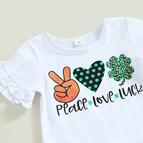 Gueuusu St Patricks Day Baby Girl Outfit Short Sleeve Clover Print Shirt Tops Leopard Flare Pants Infant Bell Bottom Clothes (A-White 2, 6-12 Months)